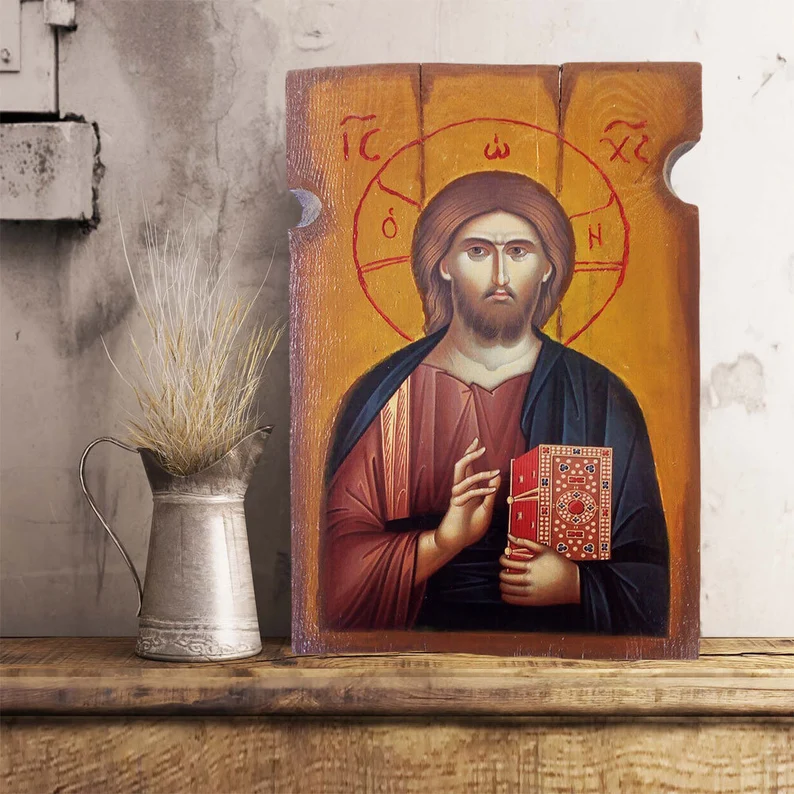 Jesus Christ Blessing Handmade Wooden Orthodox Icon - Artdome Icons
