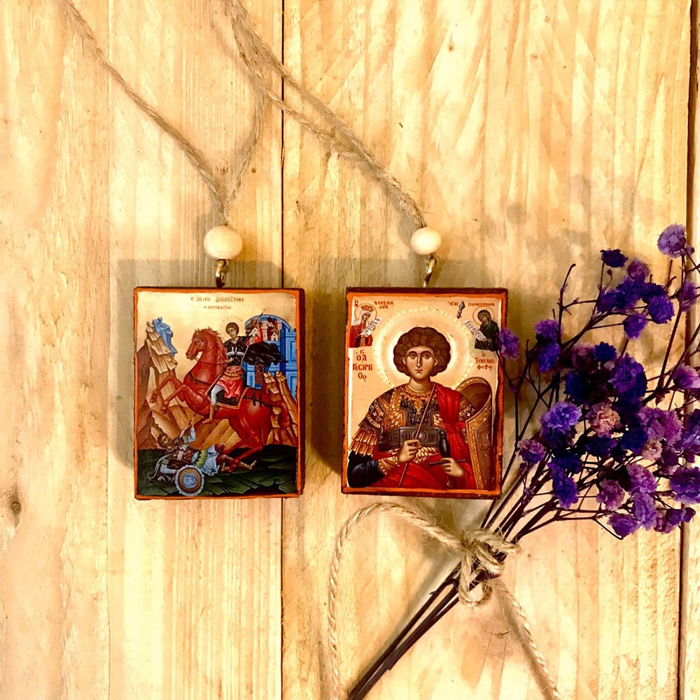 Handmade Mini Pendant Orthodox Wooden Icon - Charm With Beads ...