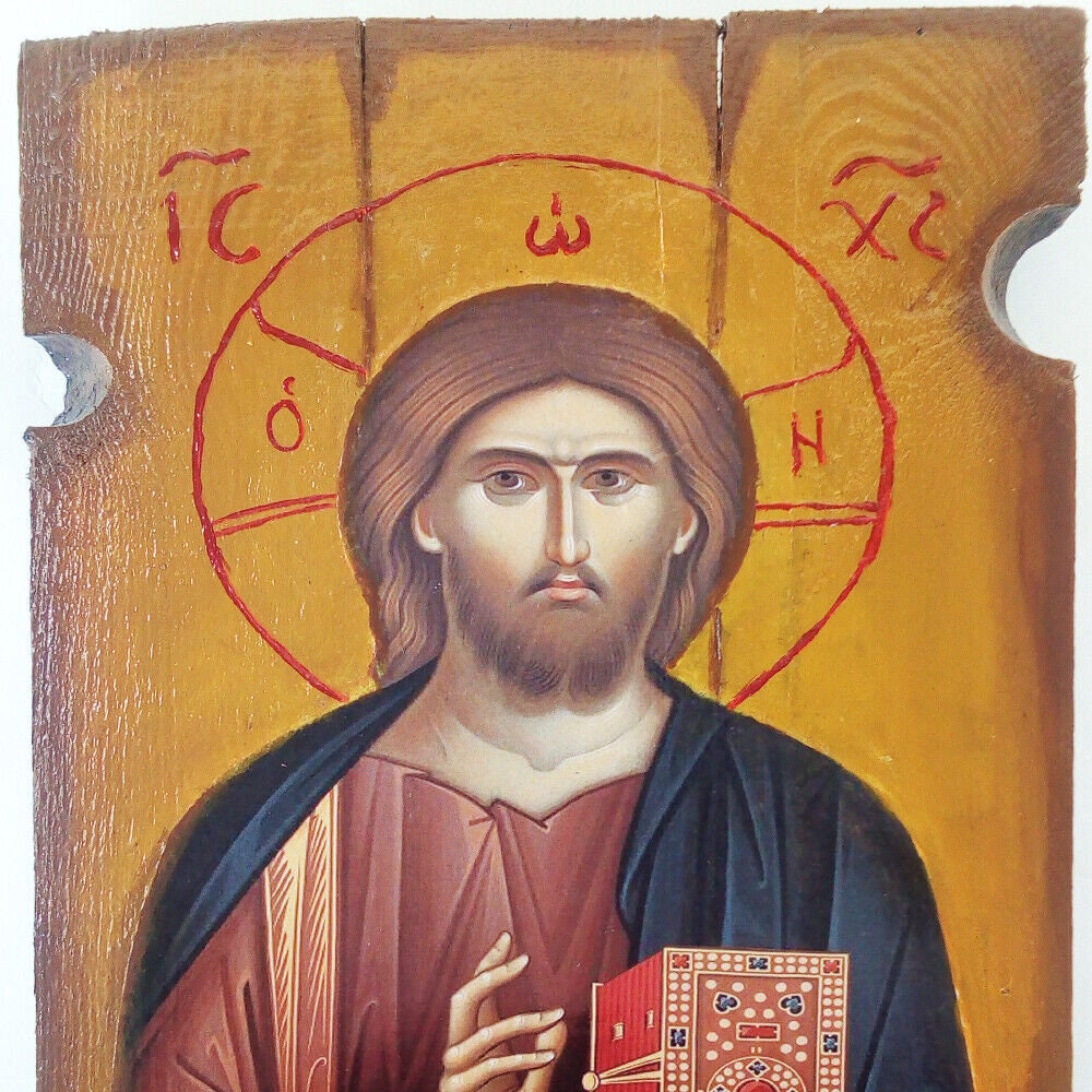 Jesus Christ Blessing Handmade Wooden Orthodox Icon - Artdome Icons