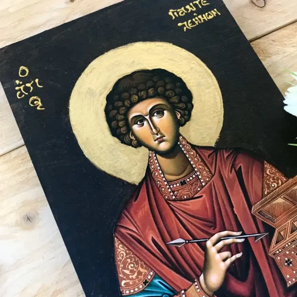 Handmade Wooden Icon of Saint Panteleimon the Great Martyr - Artdome Icons