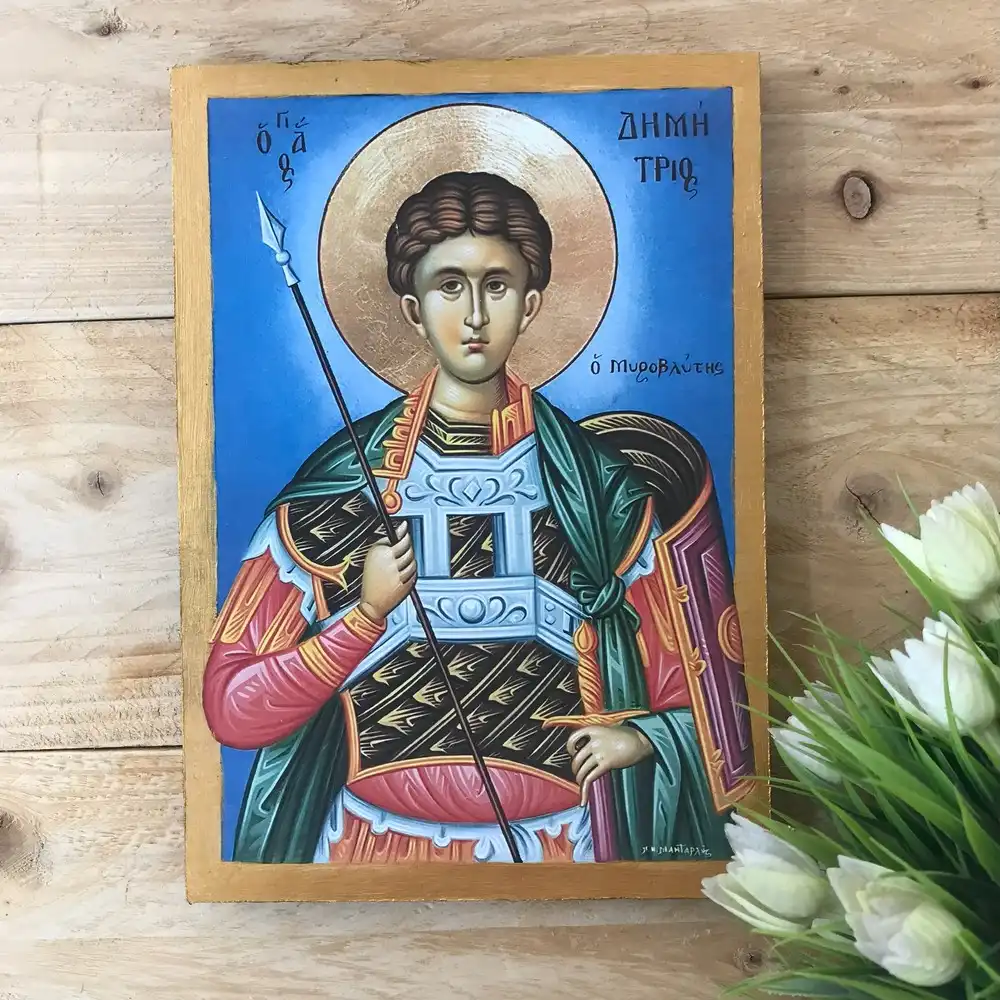 Handmade Saint Demetrius Greek Orthodox Icon – Byzantine Christian Wall ...