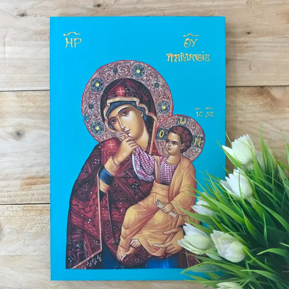 Virgin Mary Paramythia Handmade Orthodox Wooden Icon - Artdome Icons